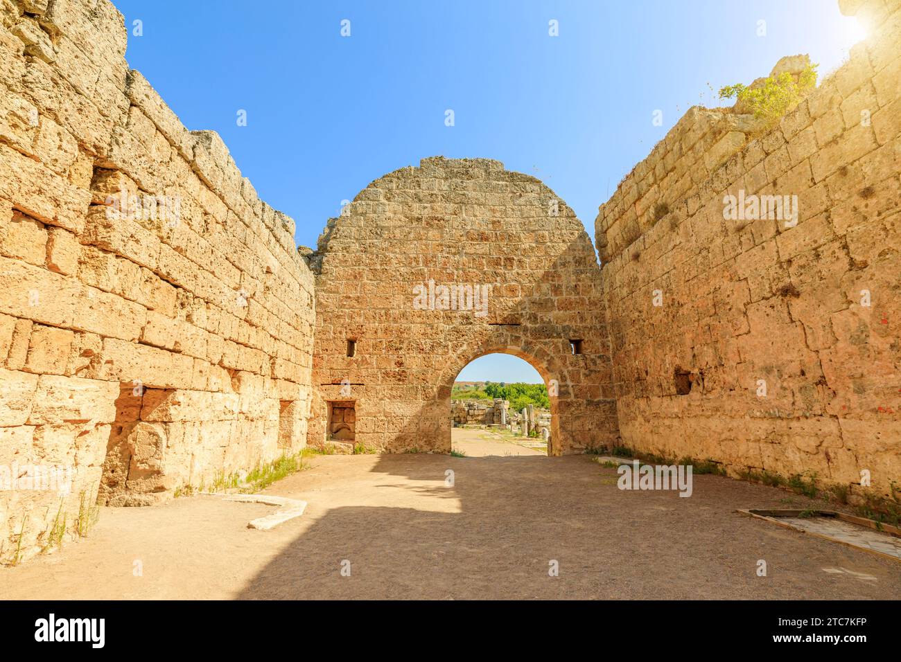 The ancient remnants of Perge in Turkey, including its palaestra and ...