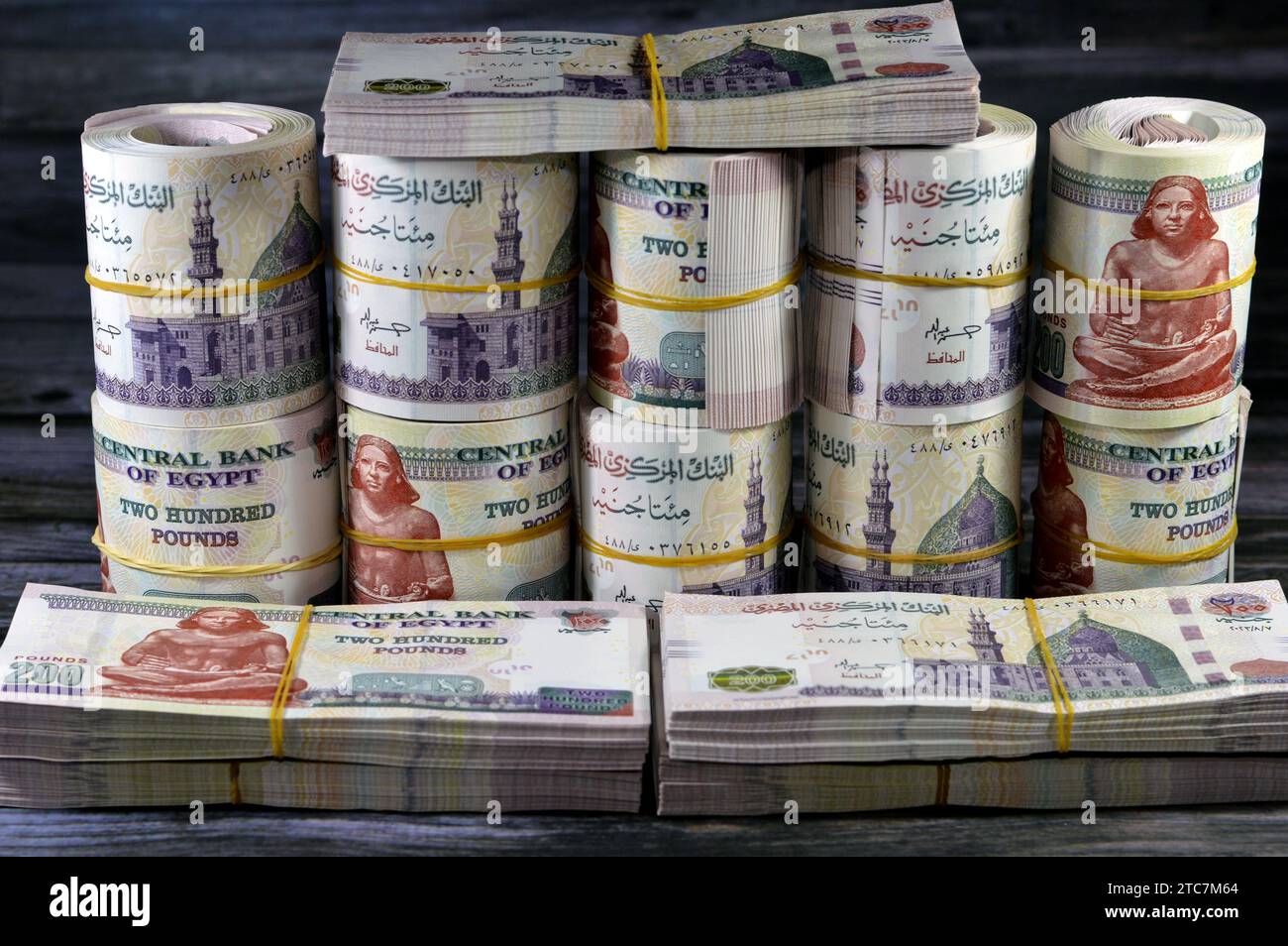 Piles and bundles rolls of Egypt money thousands of Pounds currency ...