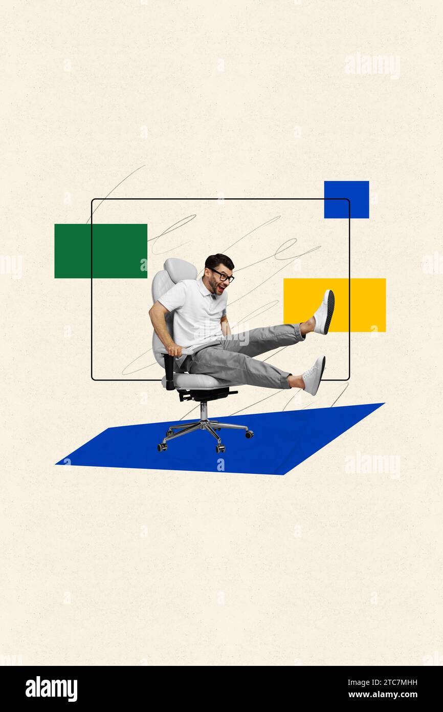 Collage image of happy cheerful man have fun break pause office work ...