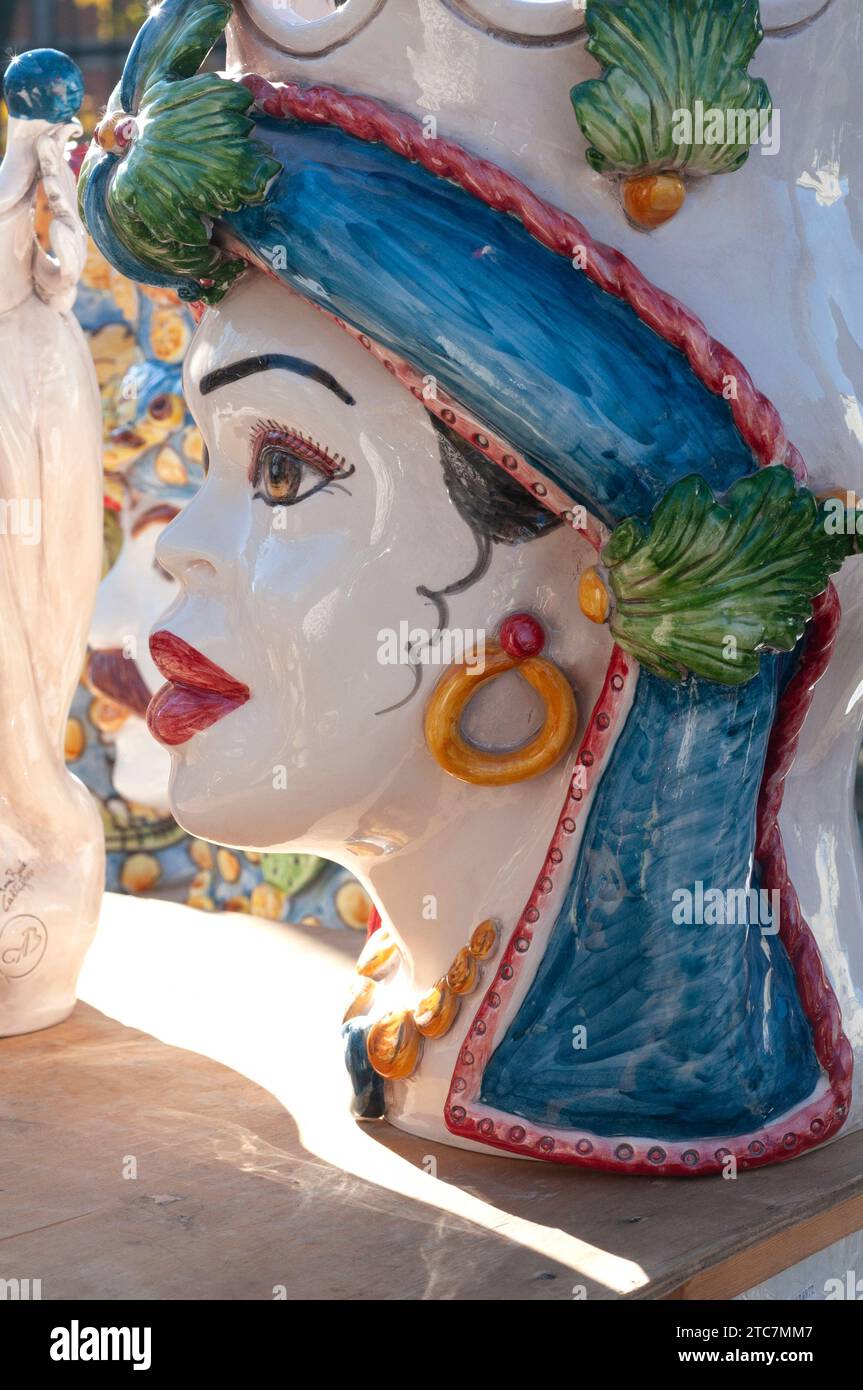 Italy, Flea Market, Ceramic Heads Typical of Caltagirone Stock Photo ...
