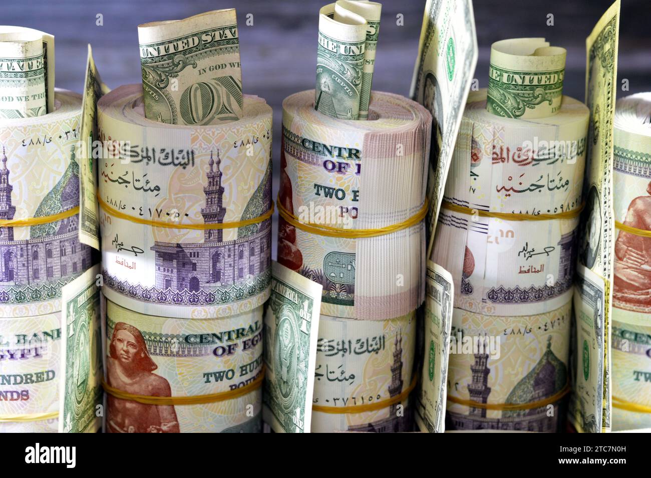 Piles and bundles of Egypt money thousands of Pounds currency banknotes ...