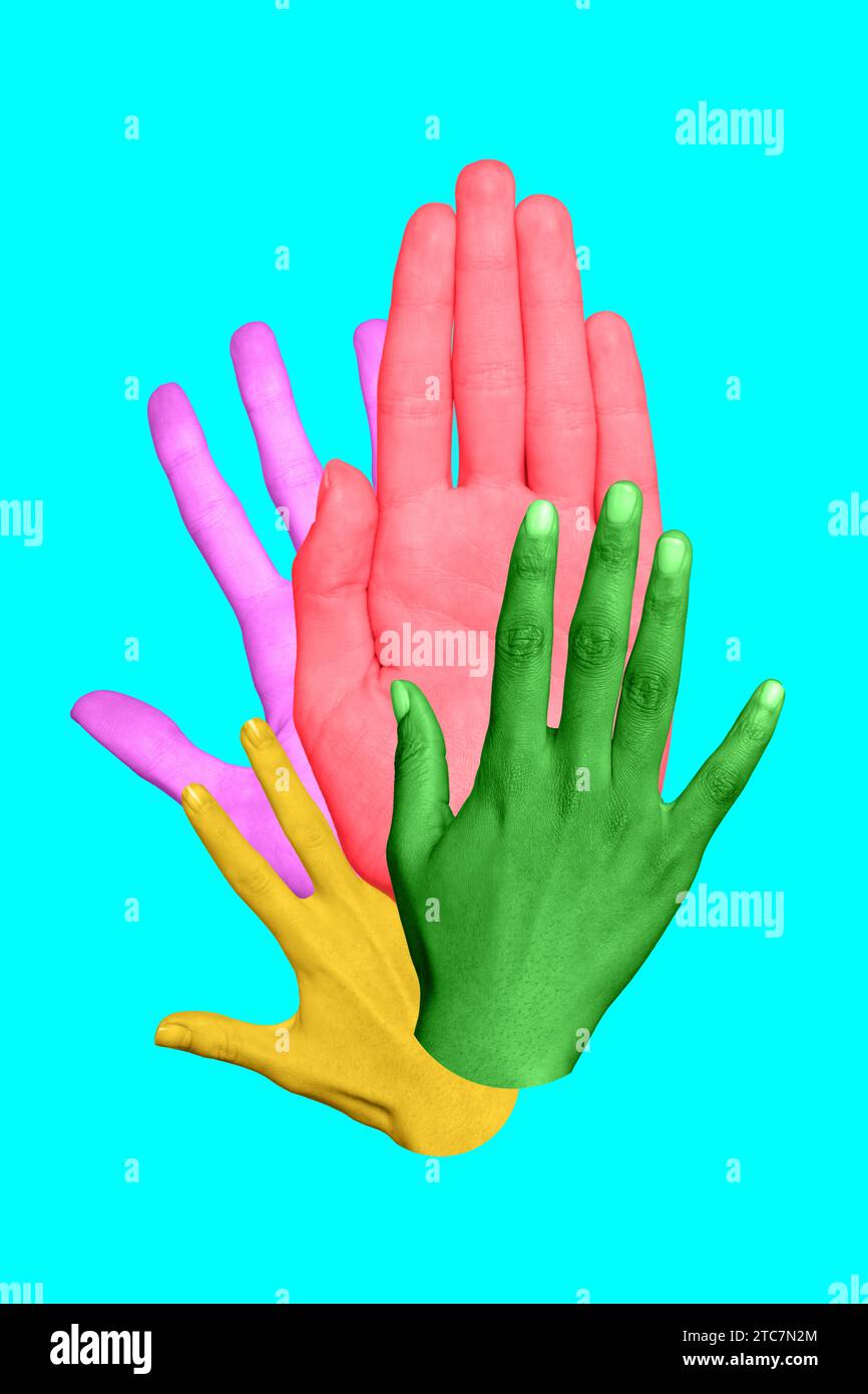 Photo cartoon sketch collage picture of colorful arms together isolated ...