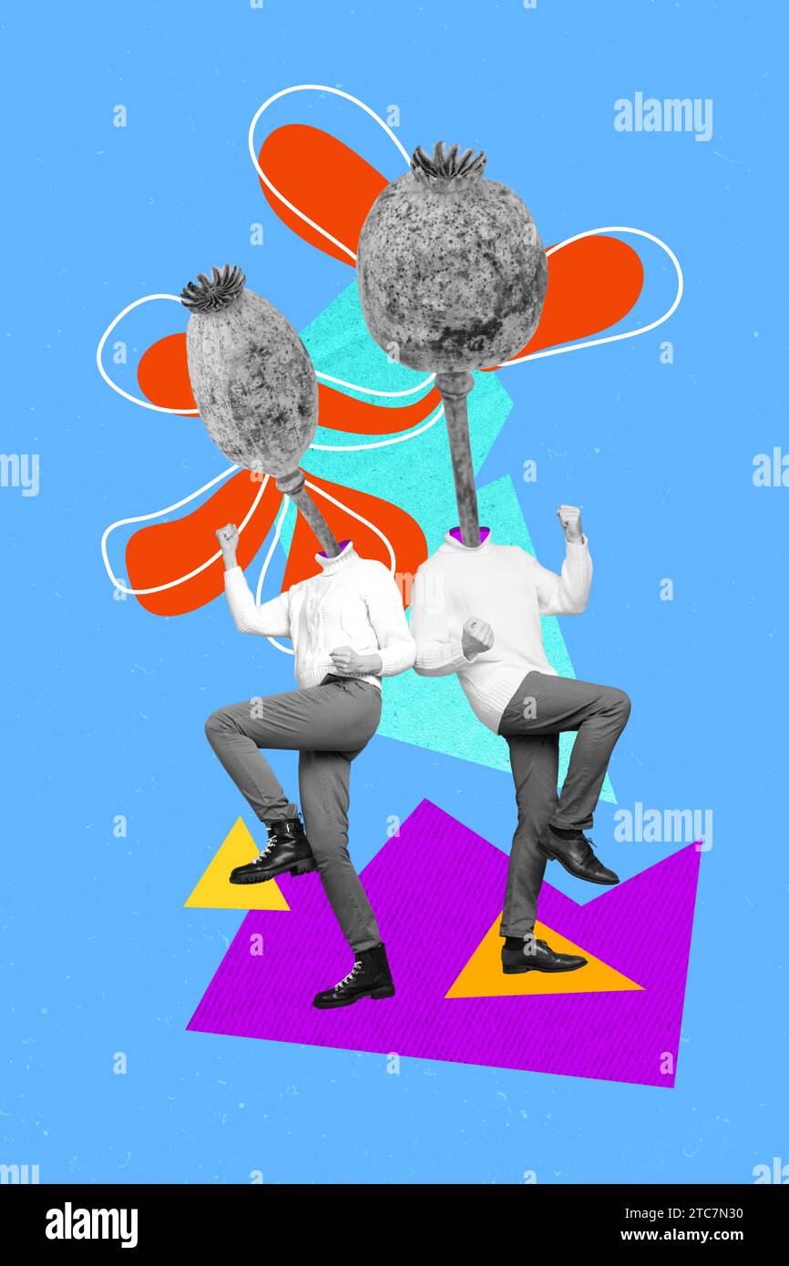 Creative vertical collage of young headless retro couple have fun ...