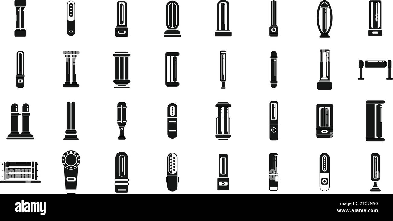 Ultraviolet portable sterilizer icons set simple vector. Bacterium bulb. Lamp uv light Stock ...