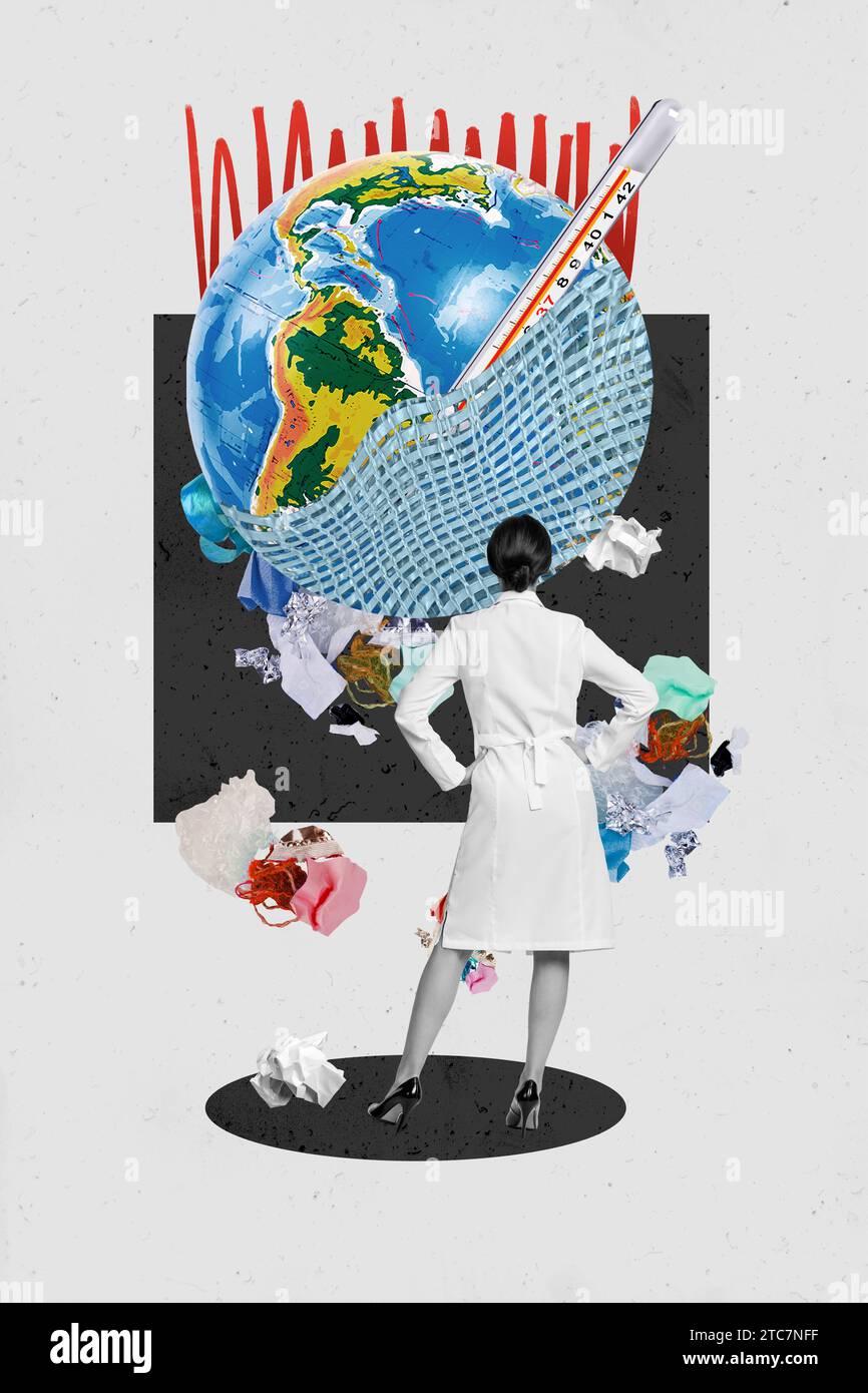 Vertical collage creative illustration young woman try treatment our ...