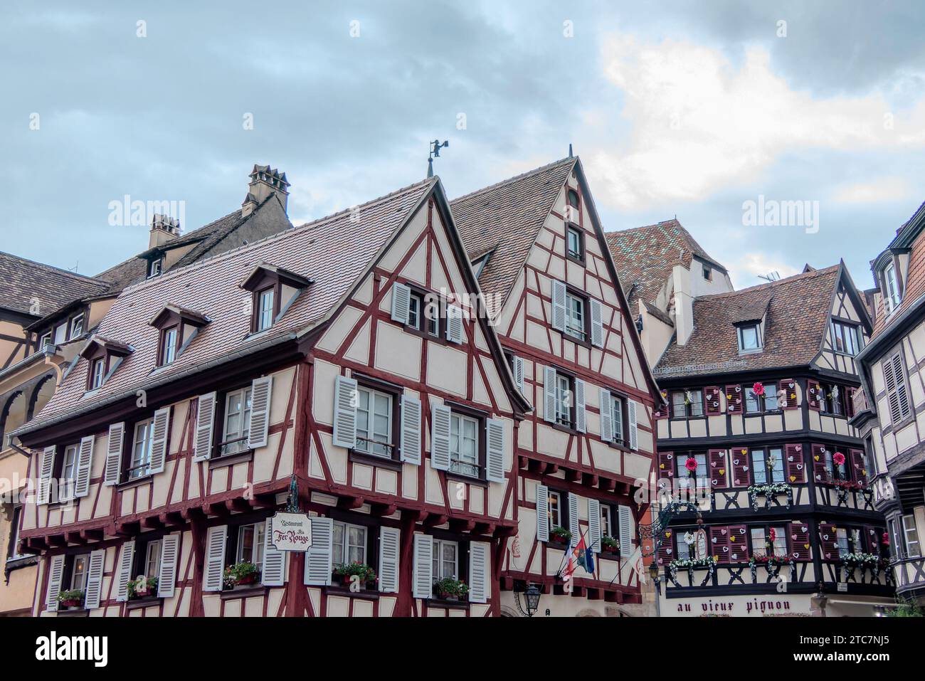 Colmar, France, July 23, 2023. Au Vieux Pignon is a building dating ...