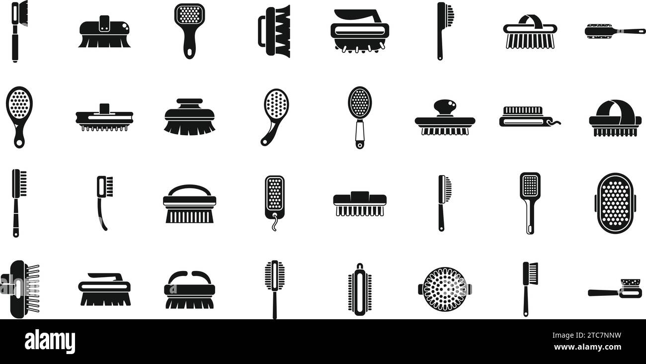 Body massage brush icons set simple vector. Bath anti cellulite. Spa body brush Stock Vector ...