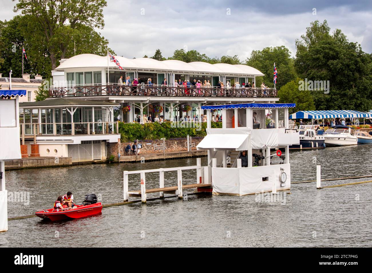 UK, England, Berkshire, Henley Royal Regatta, finish line in front of ... UK, England, Berkshire, Henley Royal Regatta, finish line in front of ...