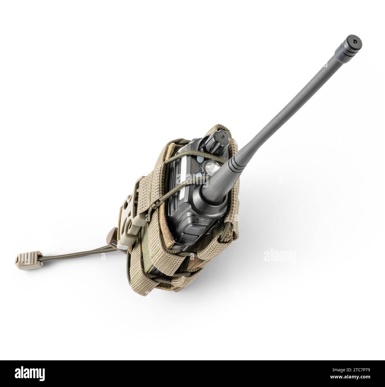 Military radio in tactical pouch in multicam camouflage. Military gear ...