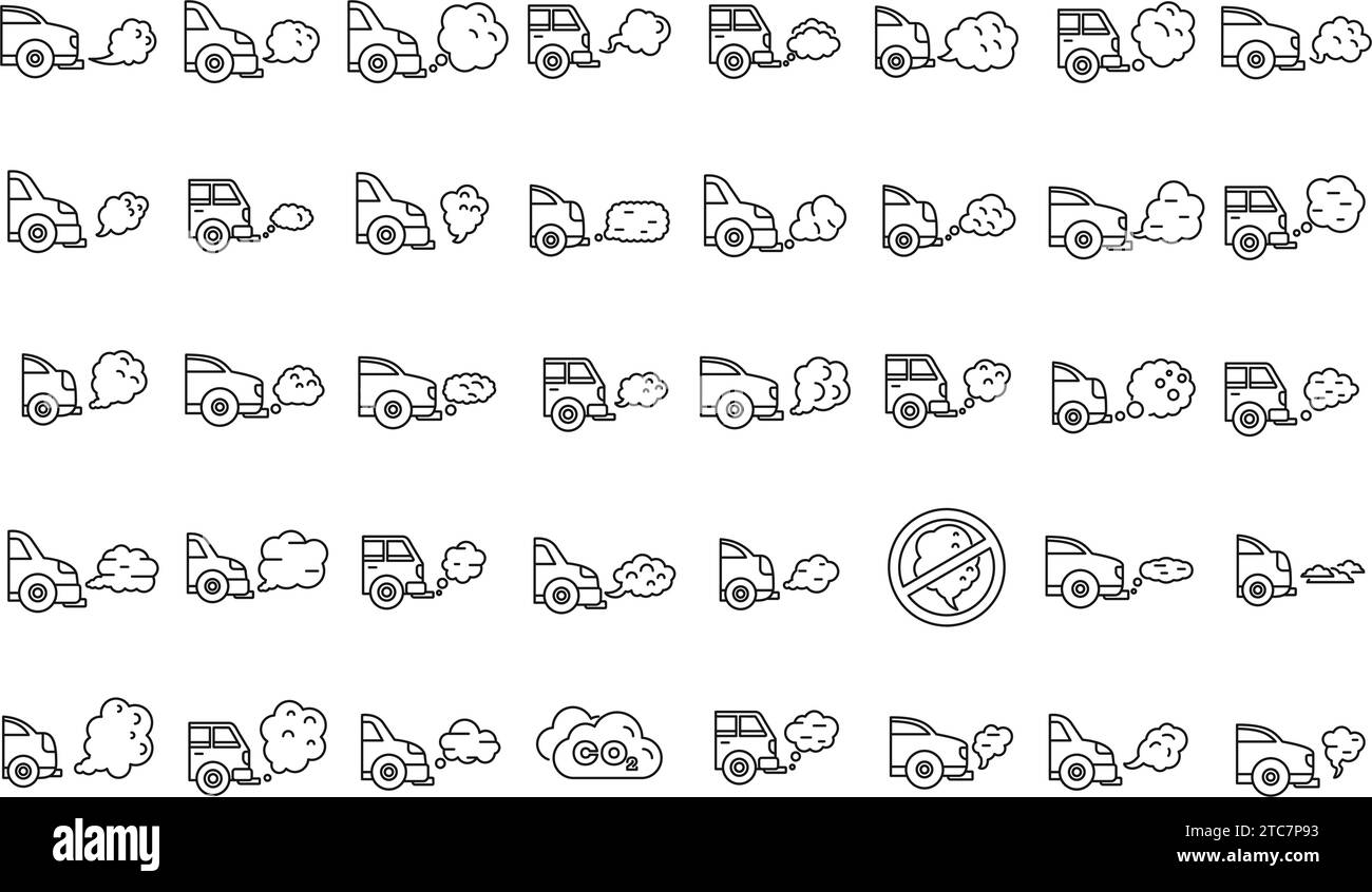 Traffic fumes icons set outline vector. Climate gas car. Traffic air ...