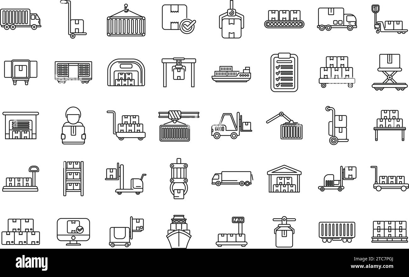 Loading of goods icons set outline vector. Delivery package box ...