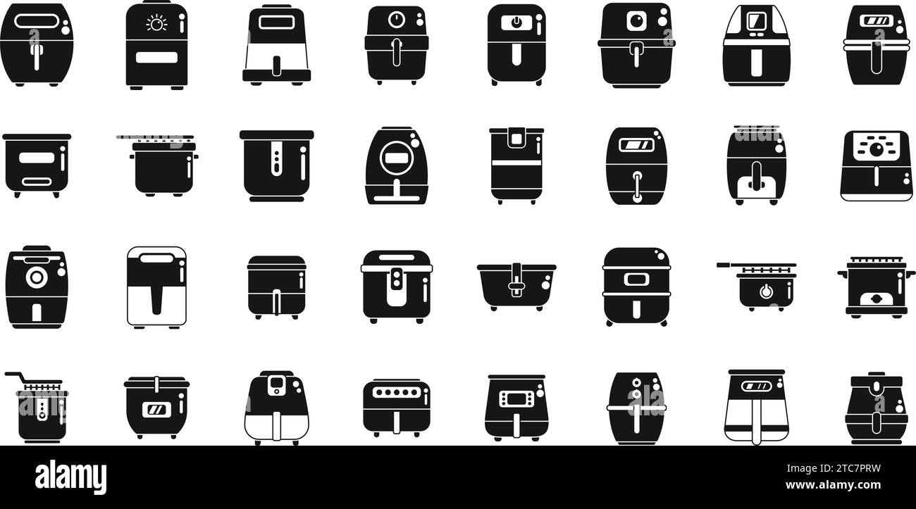 Air fryer icons set simple vector. Fry bakery cook. Healthy chip food ...
