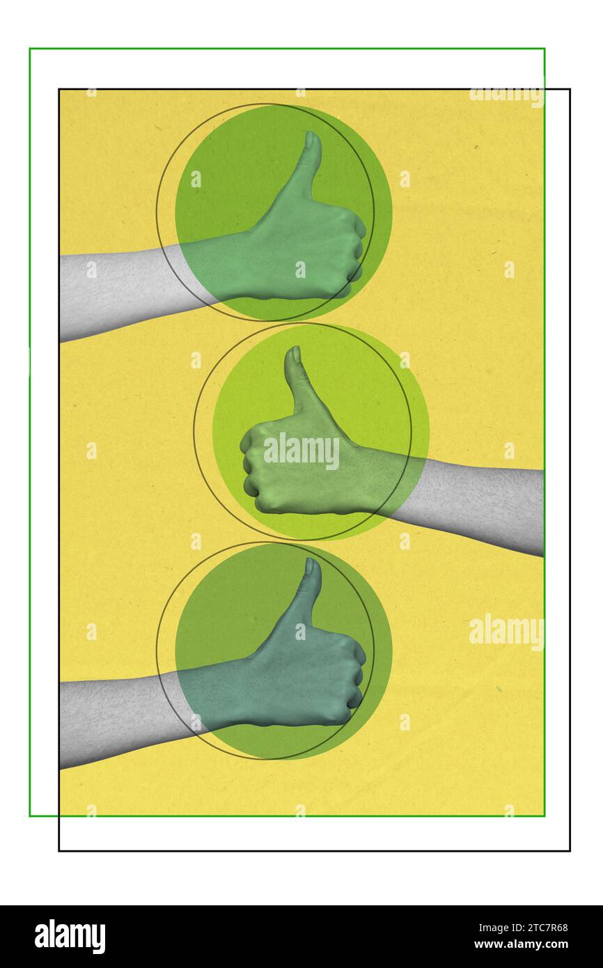 Poster collage picture of three arms showing reactions feedback yes ...