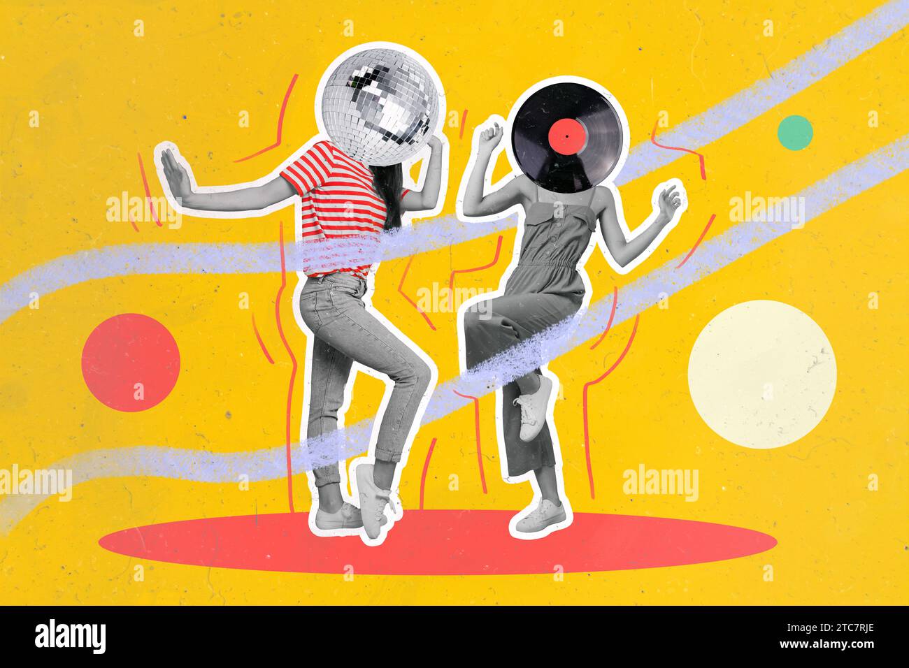 Composite illustration picture poster two dancing girls friends have ...