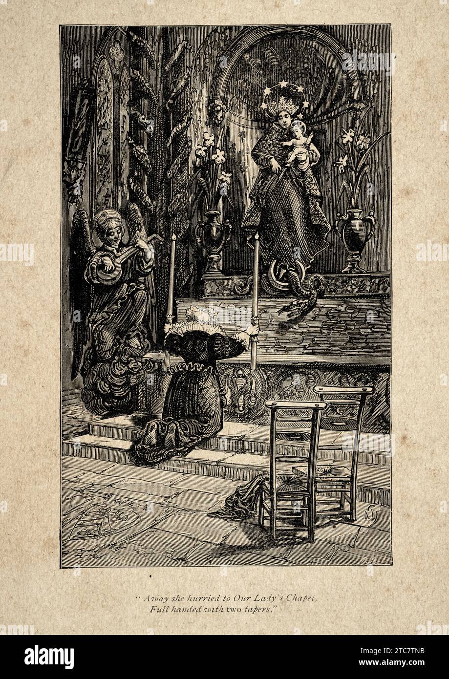 Woman kneeling praying in Our Lady's Chapel, Altar to Virgin Mary ...