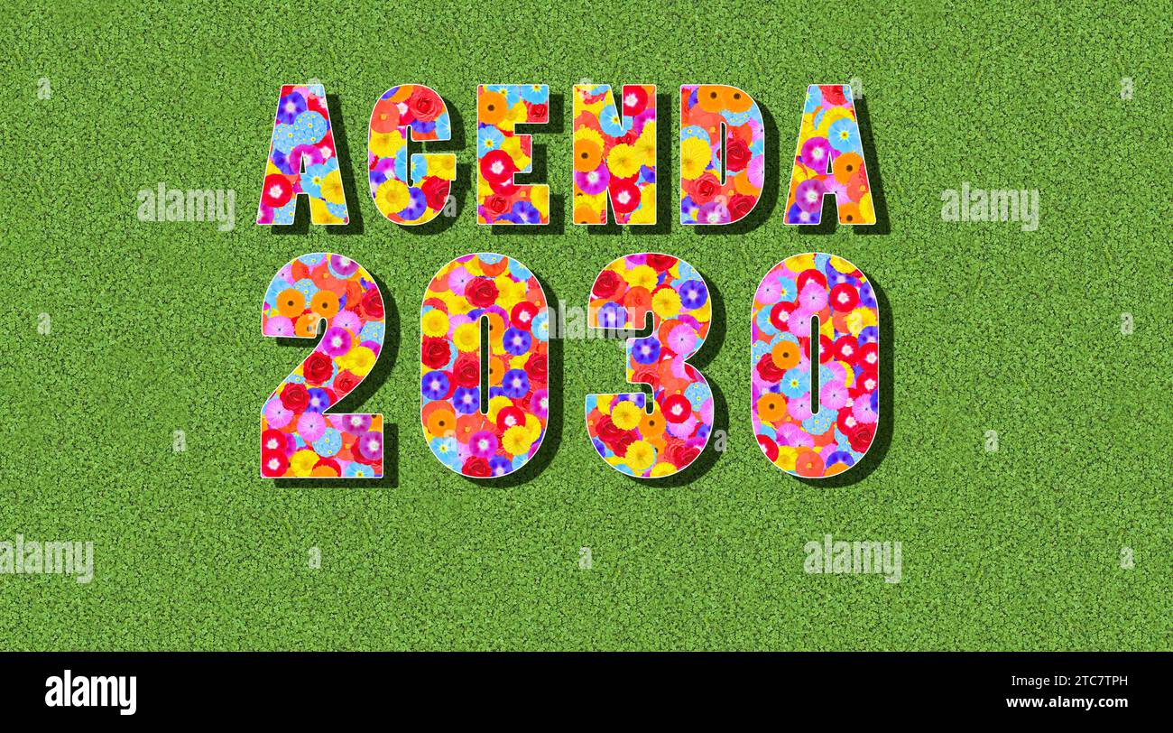 Graphic, text, number, year, label with Agenda 2030 with many colorful ...