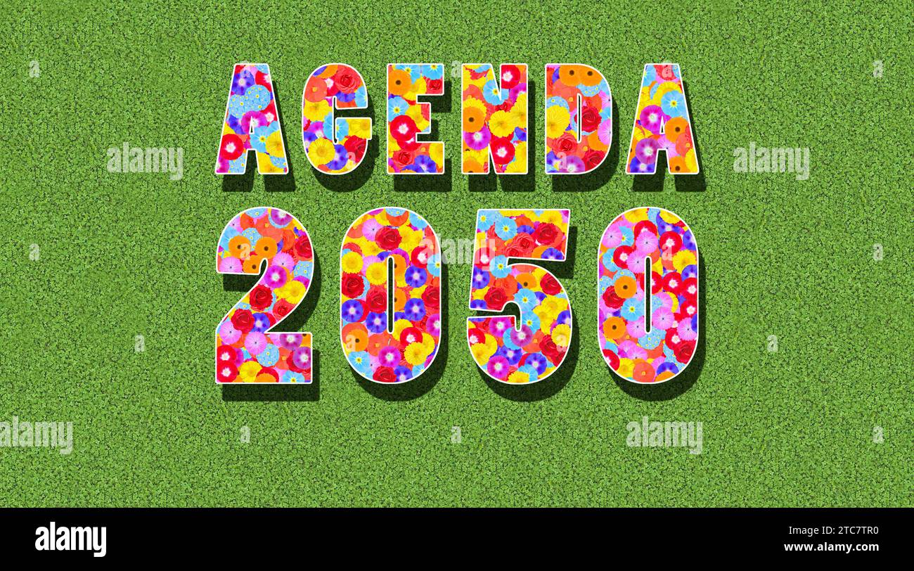 Graphic, text, number, year, label with Agenda 2050 with many colorful ...