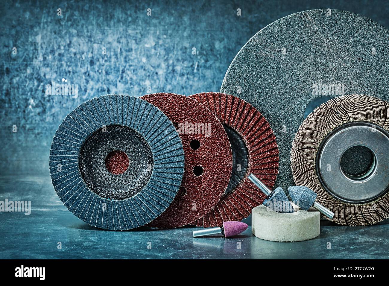 Set of abrasive tools on metalic background Stock Photo - Alamy