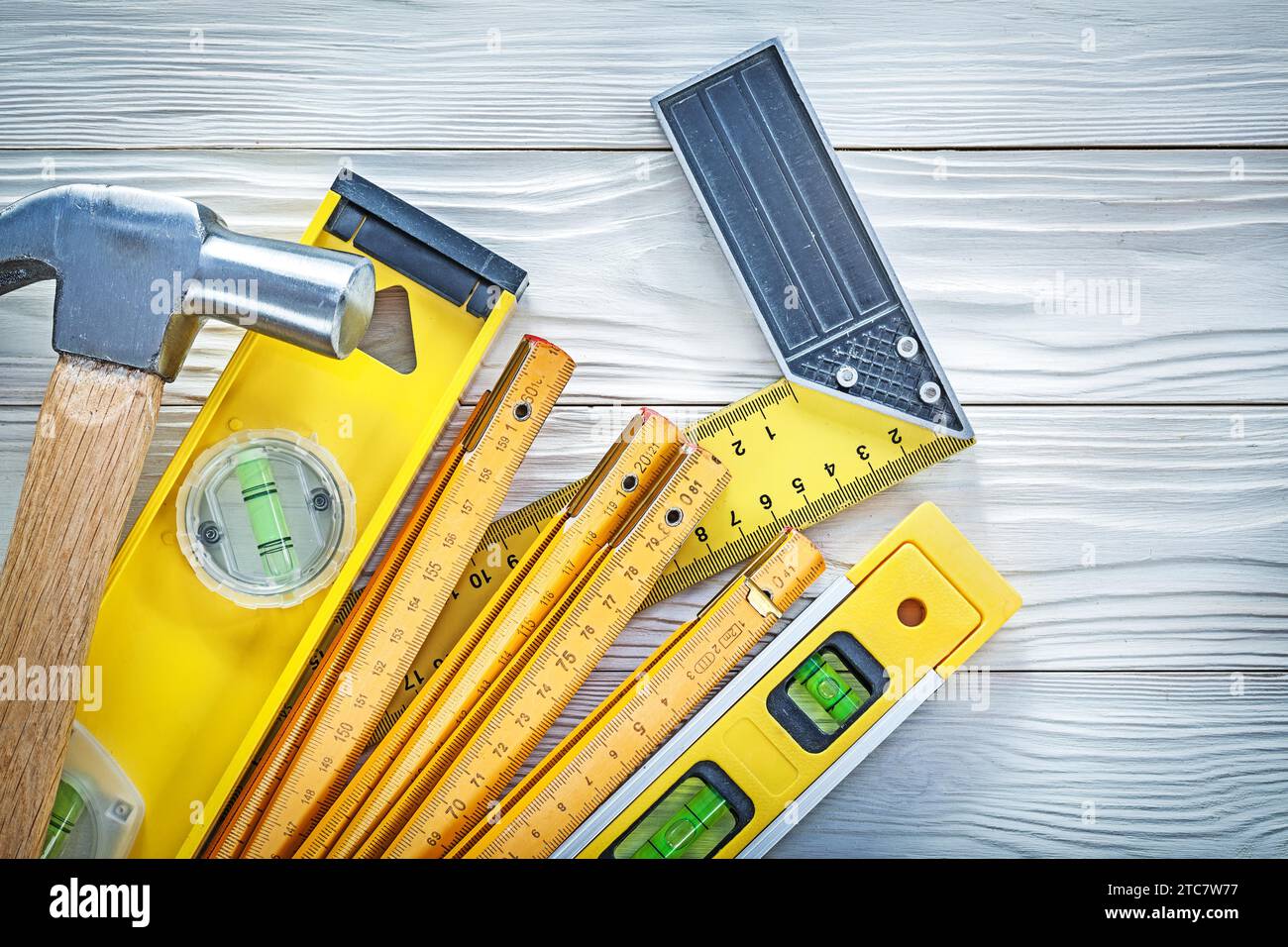 Claw hammer wooden meter construction level square ruleron white board ...