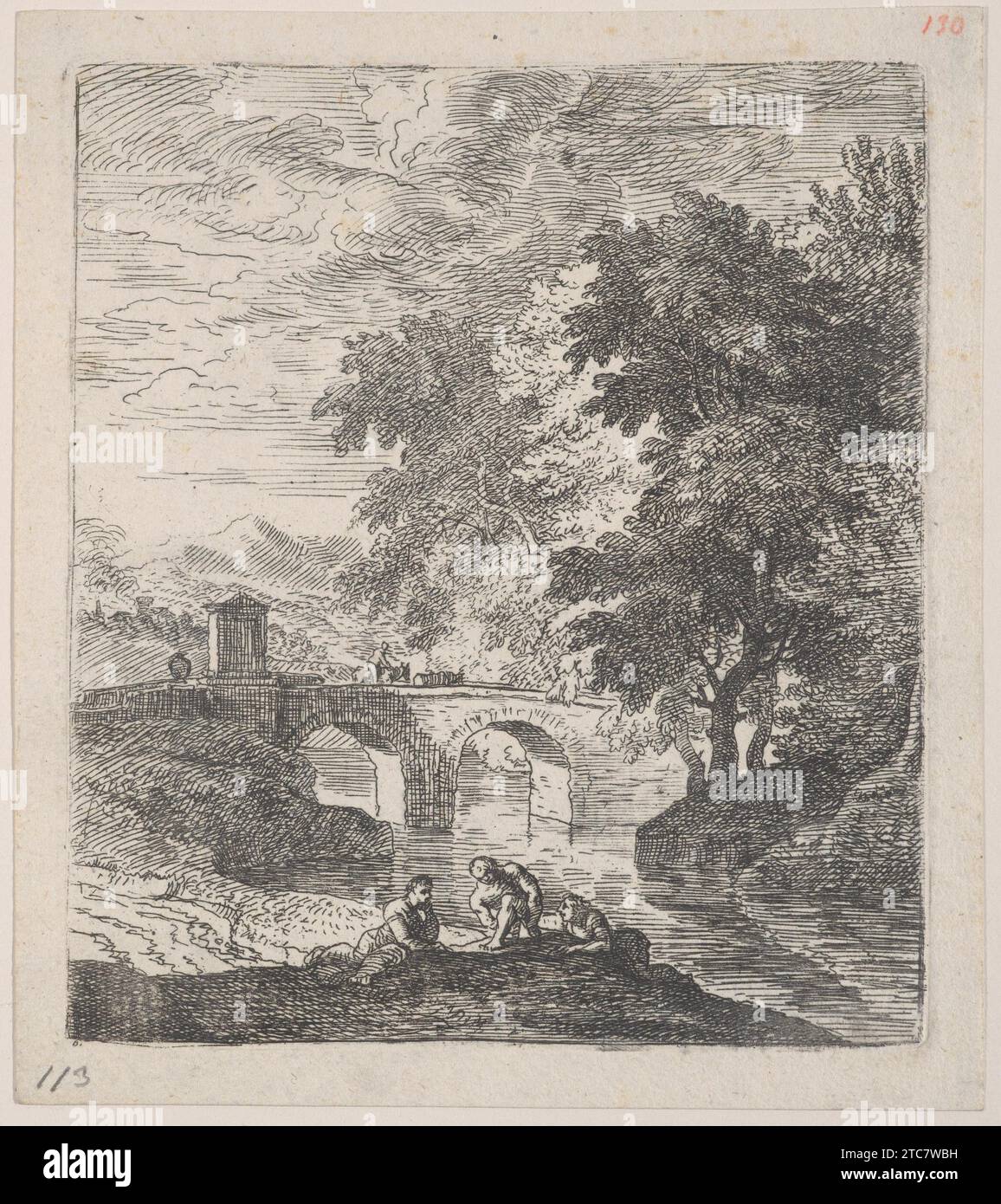 Plate 6: the stone bridge: a shepherd with two cows crossing the bridge ...