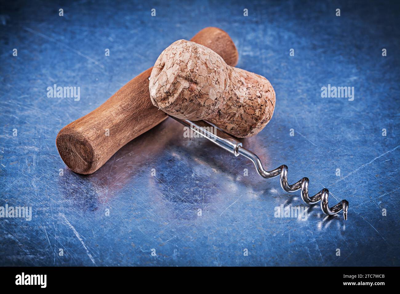 Cork tap corkscrew on metallic background Stock Photo - Alamy