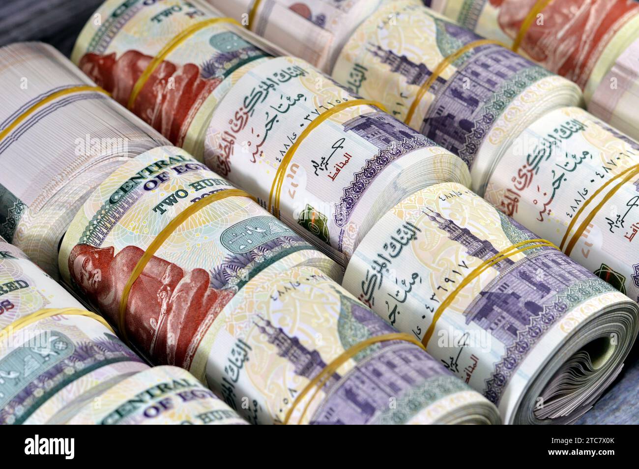 Piles and bundles rolls of Egypt money thousands of Pounds currency ...