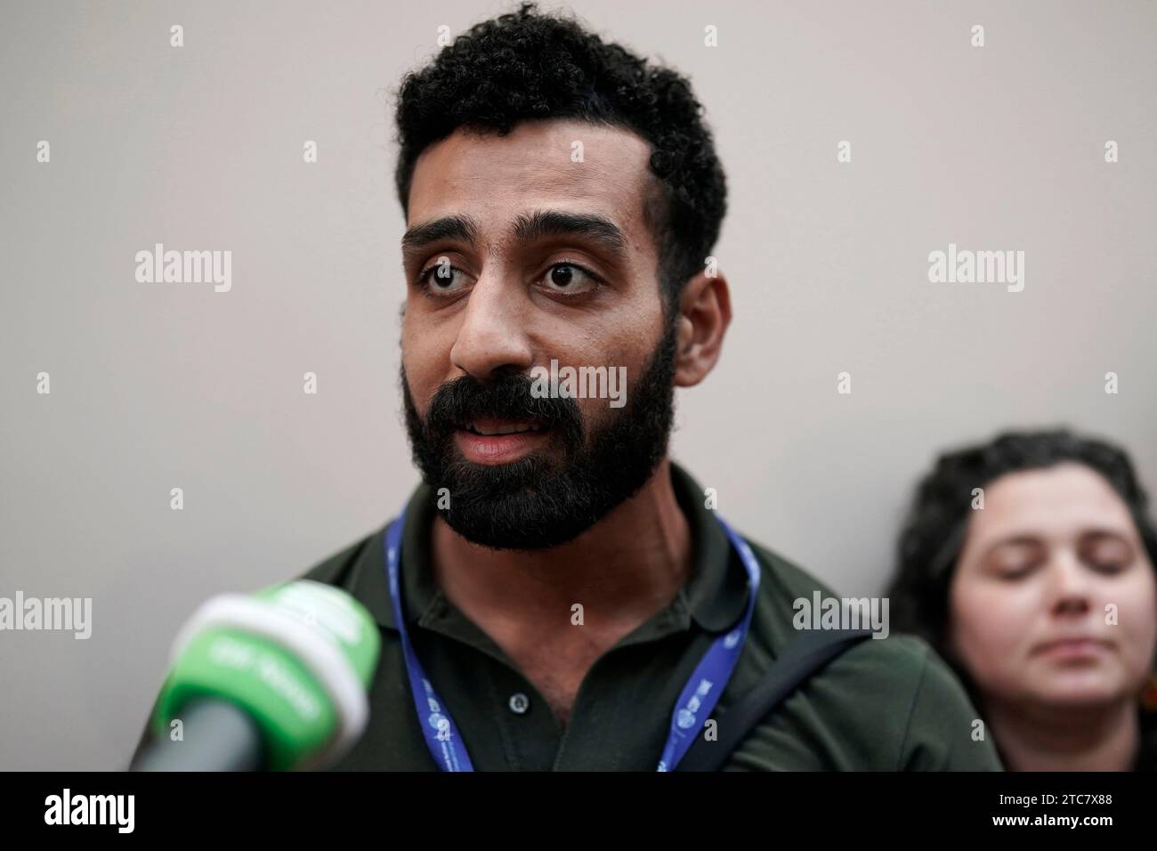 Shady Khalil, of Greenpeace, speaks to members of the media at the ...