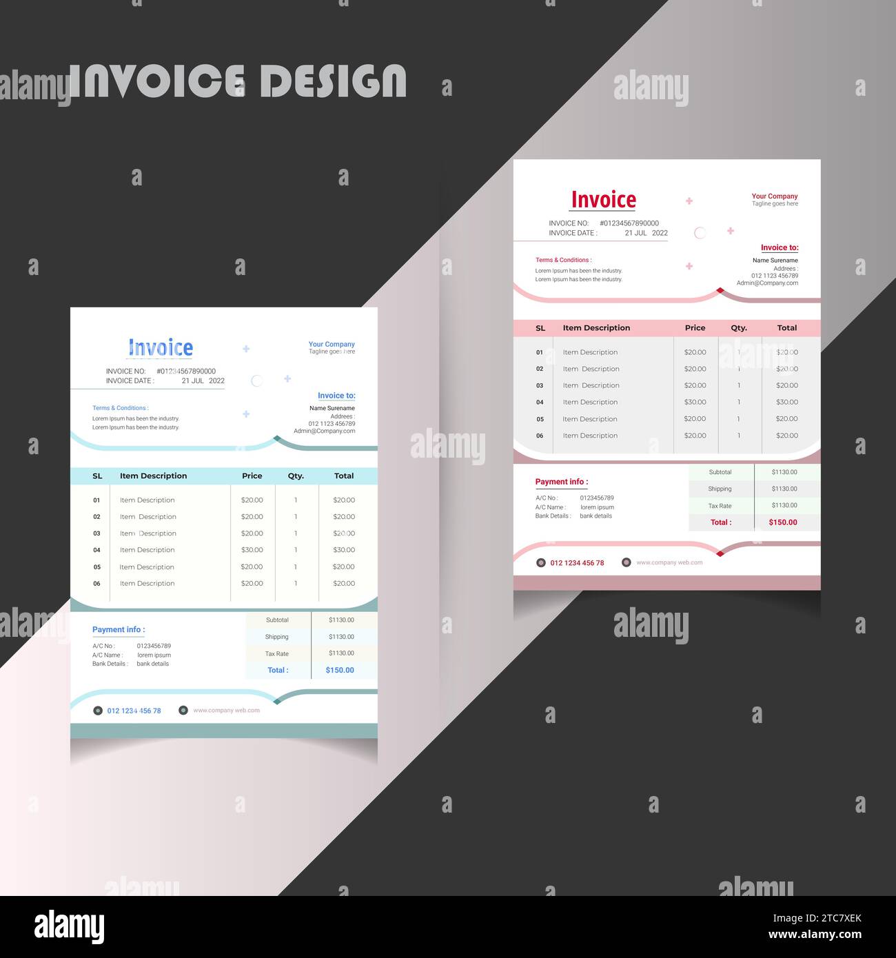 Professional Business Invoice form template. money bills or pricelist ...