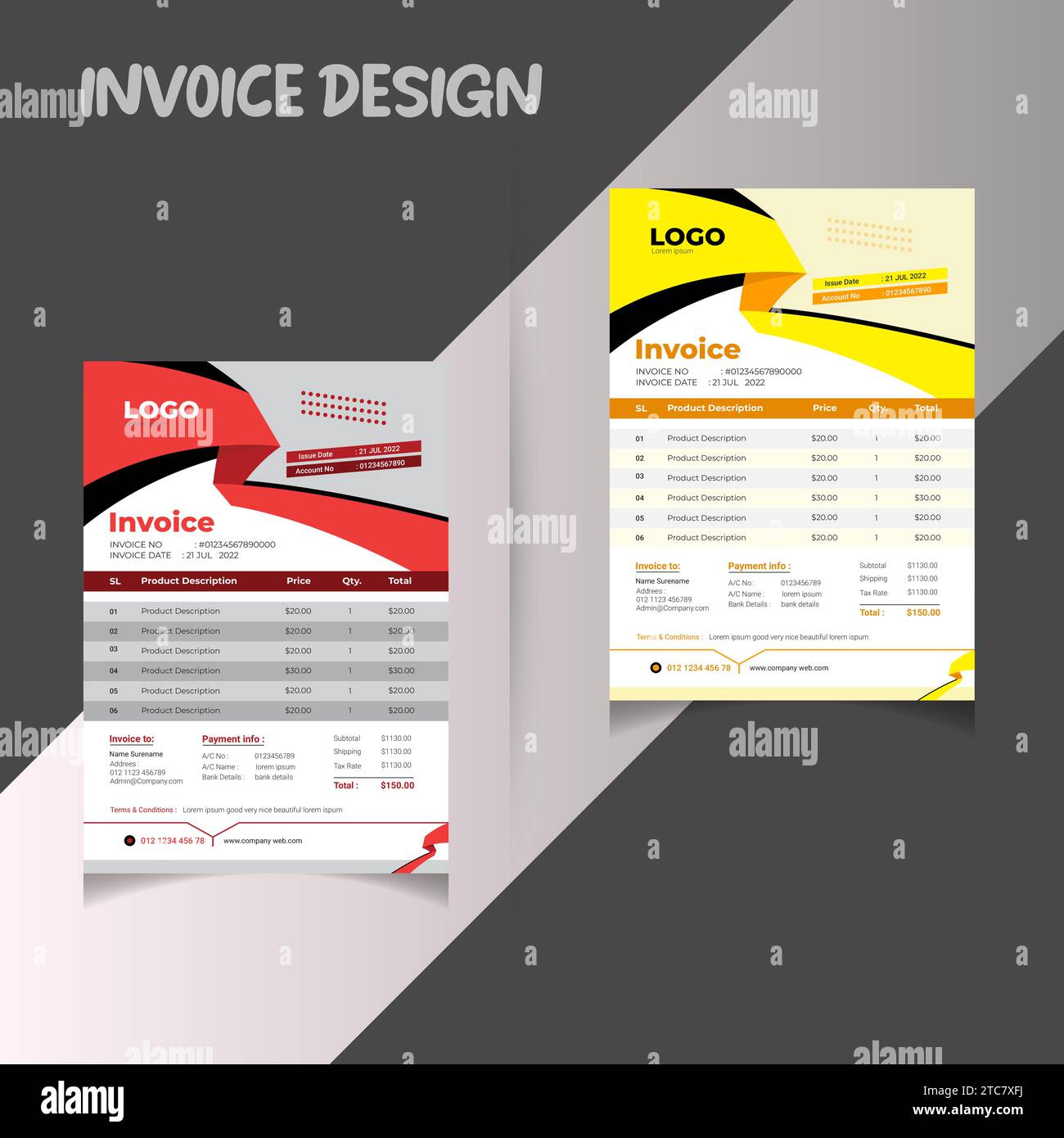 Professional Business Invoice form template. money bills or pricelist ...