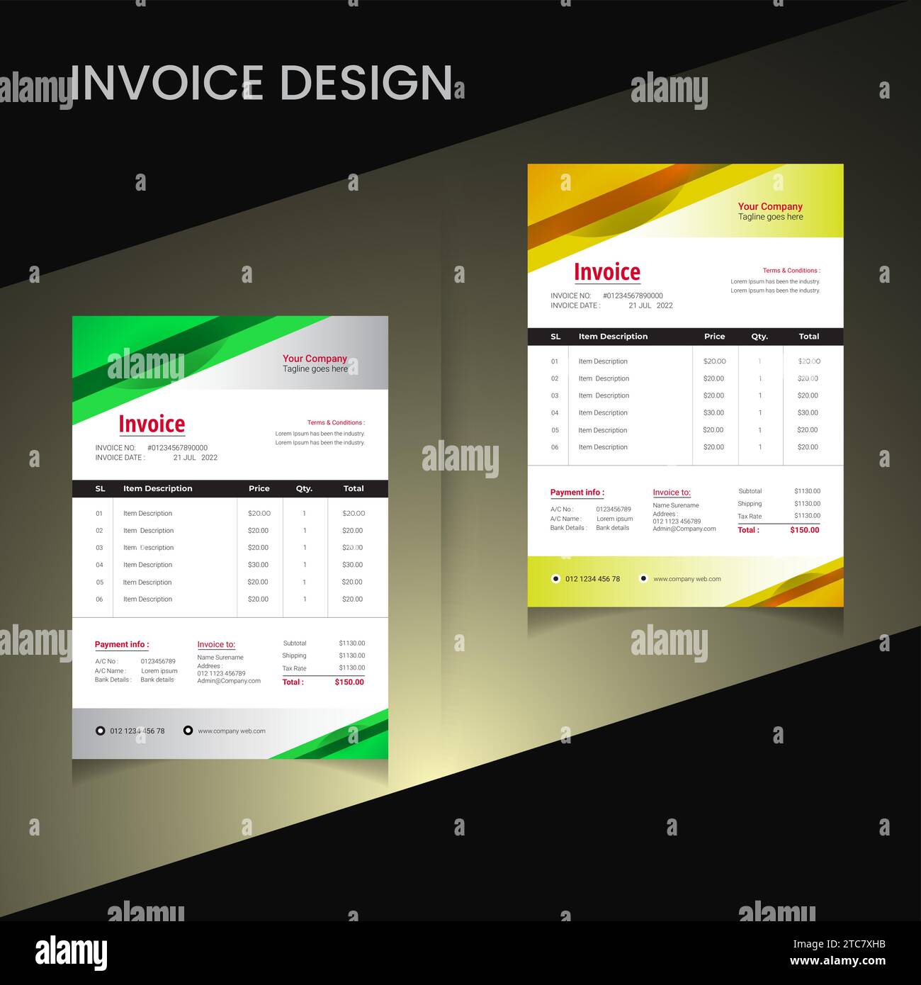 Professional Business Invoice form template. money bills or pricelist and payment agreement ...