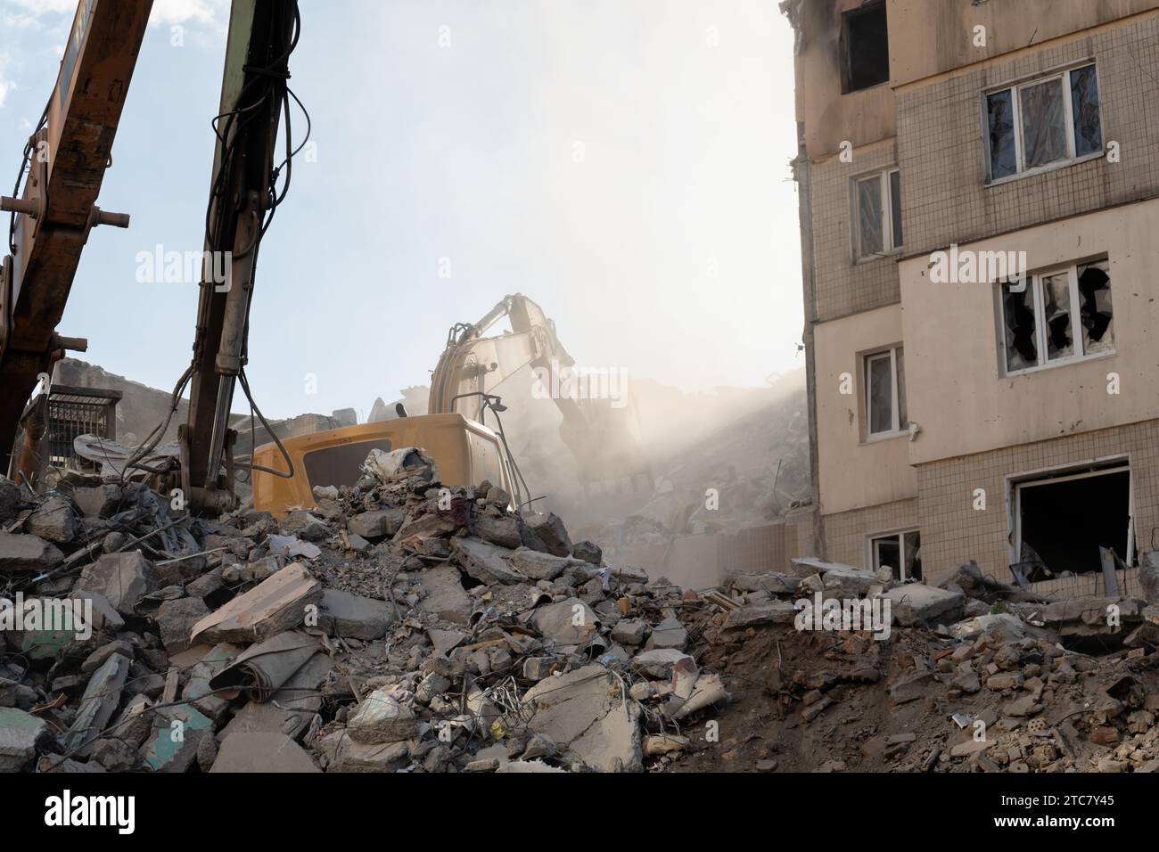 Russian invasion of Ukraine. Demolishing process of residential ...