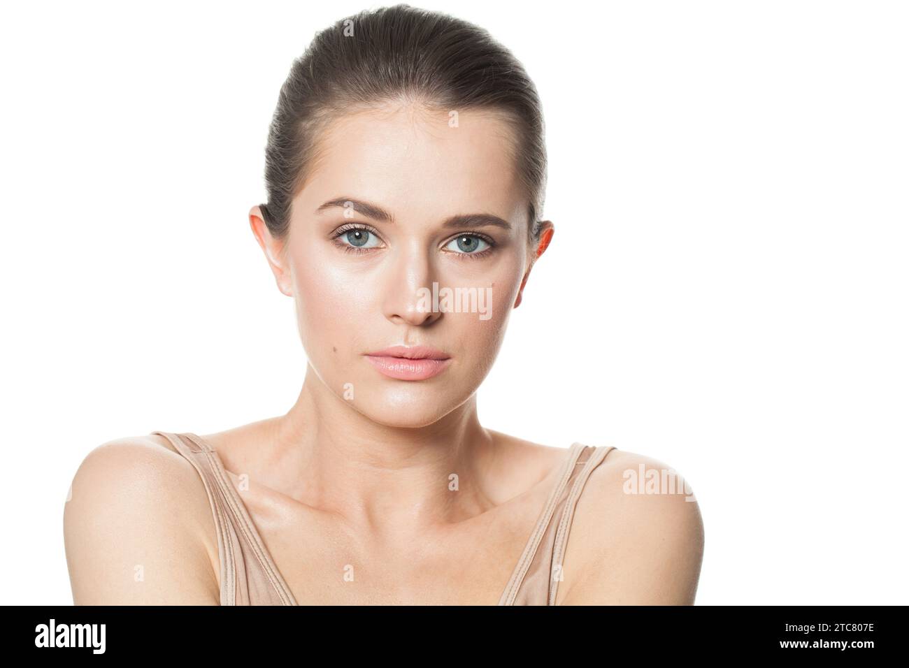 Cheerful spa model woman with clean shiny fresh skin after bath. Skin ...