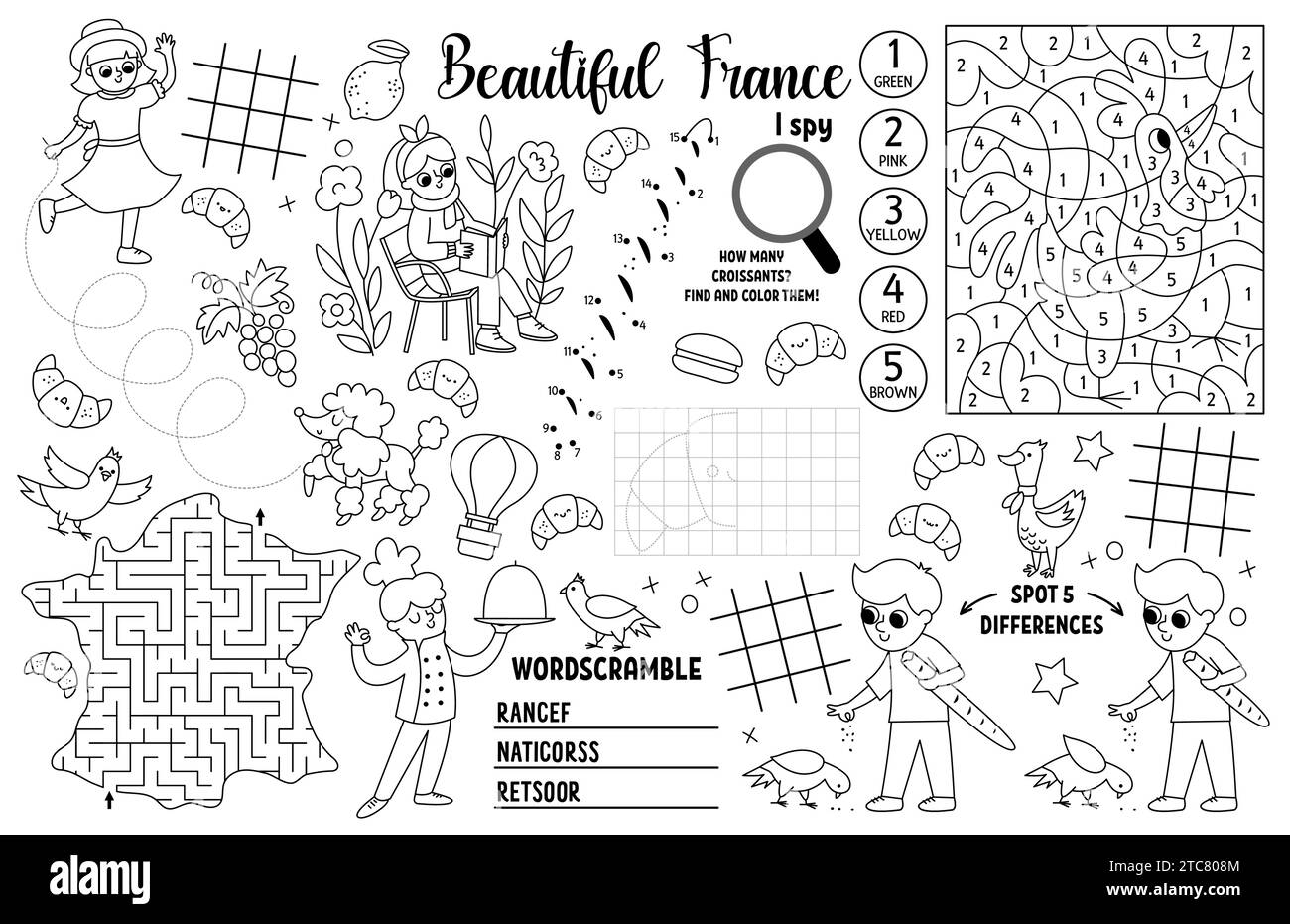 Vector France placemat for kids. French printable activity mat with ...