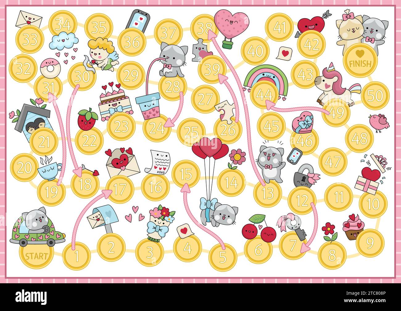 Saint Valentine board game for children with funny cat boy going to cat ...