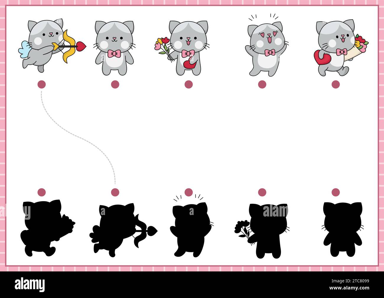 Saint Valentine shadow matching activity with cats. Love holiday shape ...
