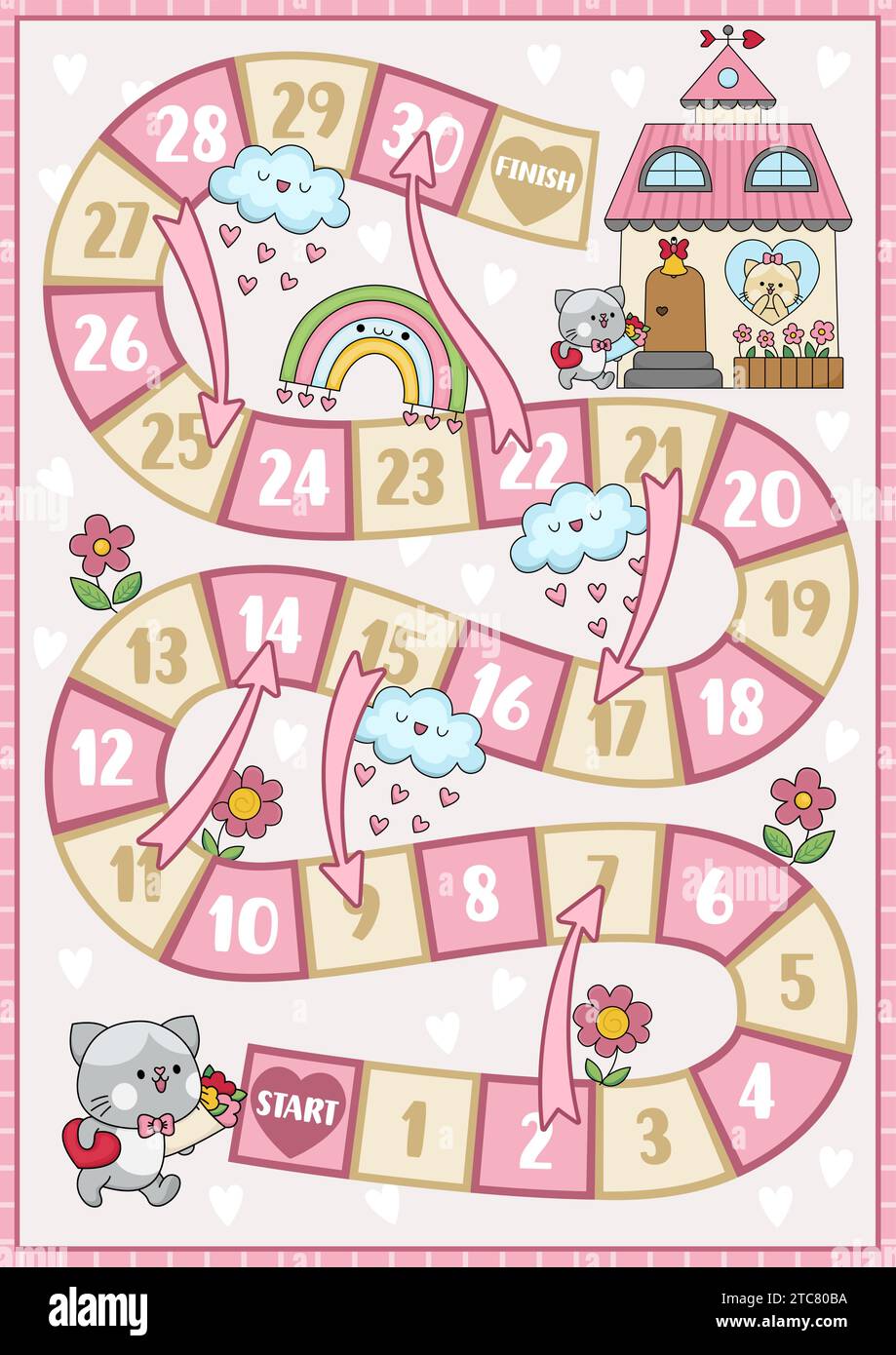 Saint Valentine board game for children with funny cat boy going to cat ...