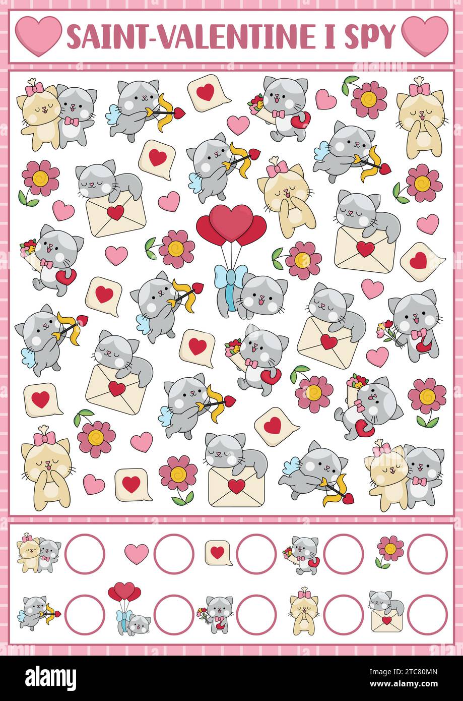 Saint Valentine I spy game for kids. Searching and counting activity ...