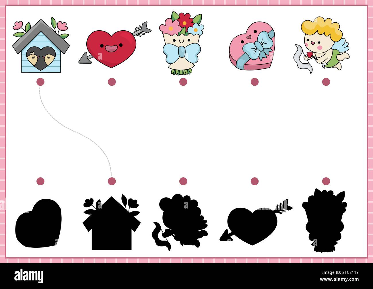 Saint Valentine shadow matching activity. Love holiday shape ...