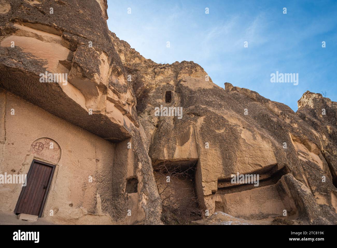 Close up view of cave architecture in Goreme National Park. Impressive ...