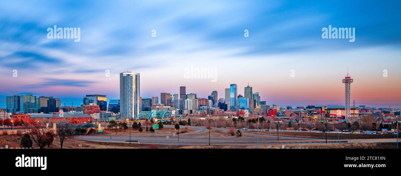 Denver, Colorado, USA downtown city skyline panorama at twilight Stock ...