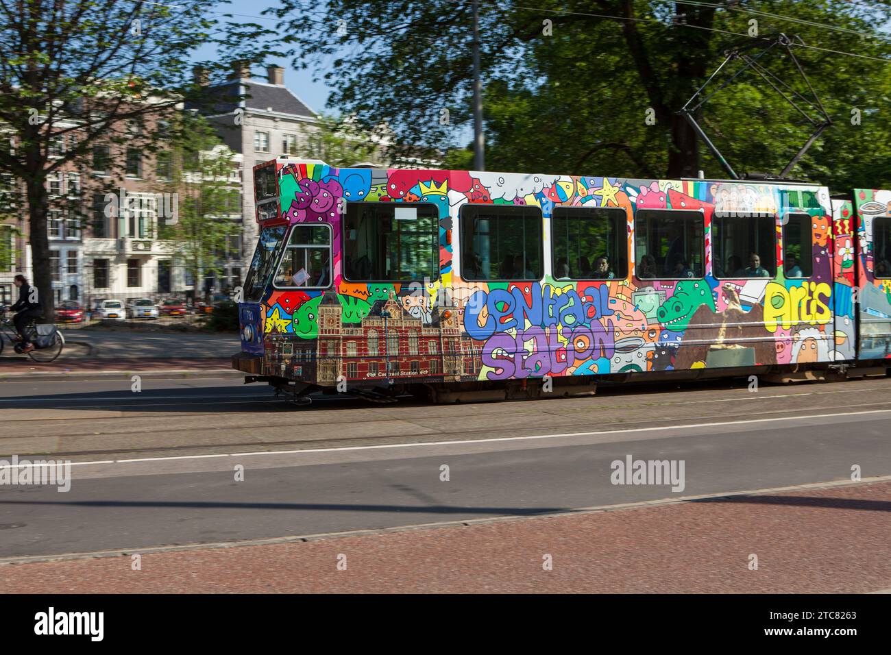 Decorated tram in Amsterdam, Netherlands Stock Photo - Alamy