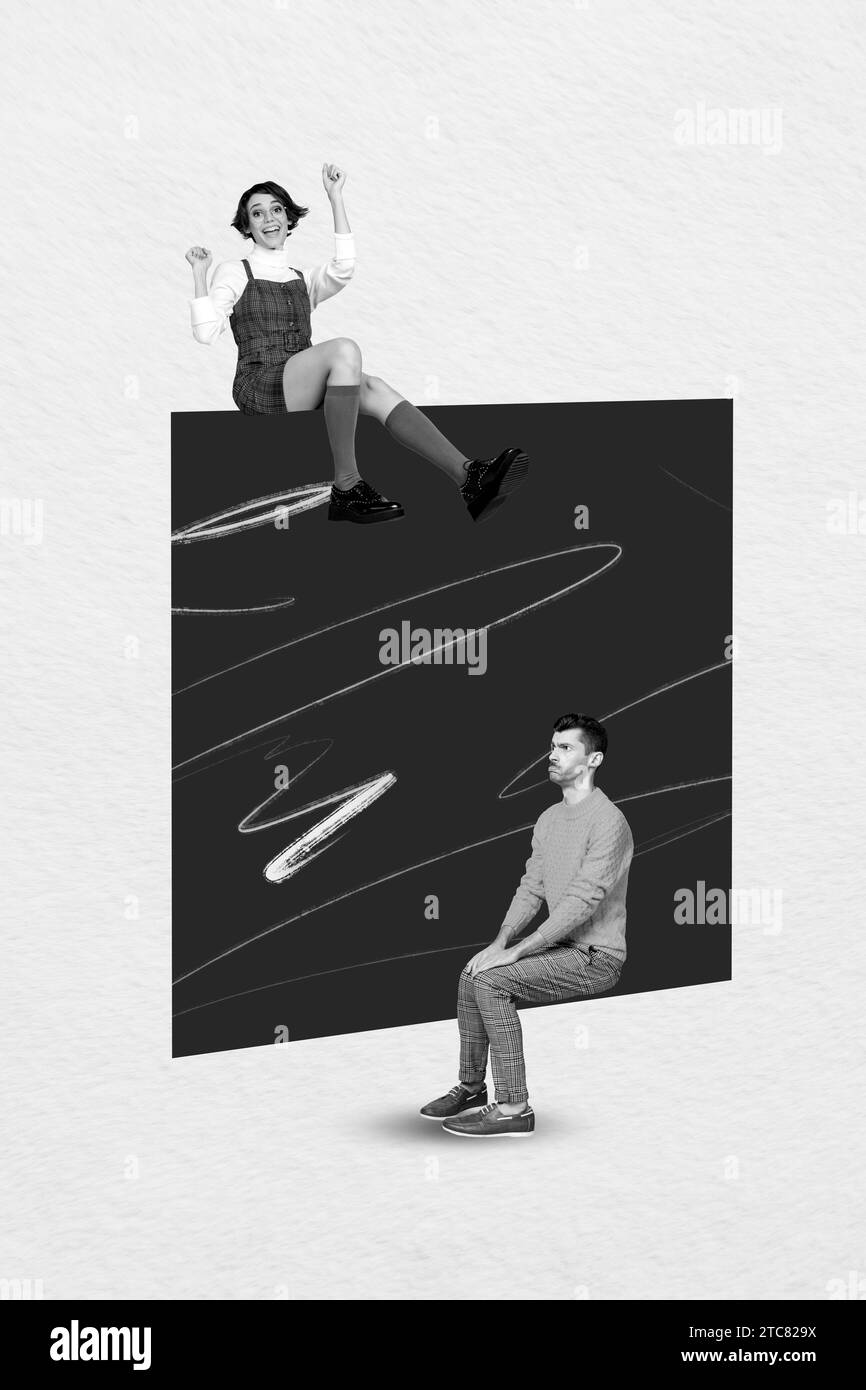 Composite collage image of man girl competition winner loser copyspace ...