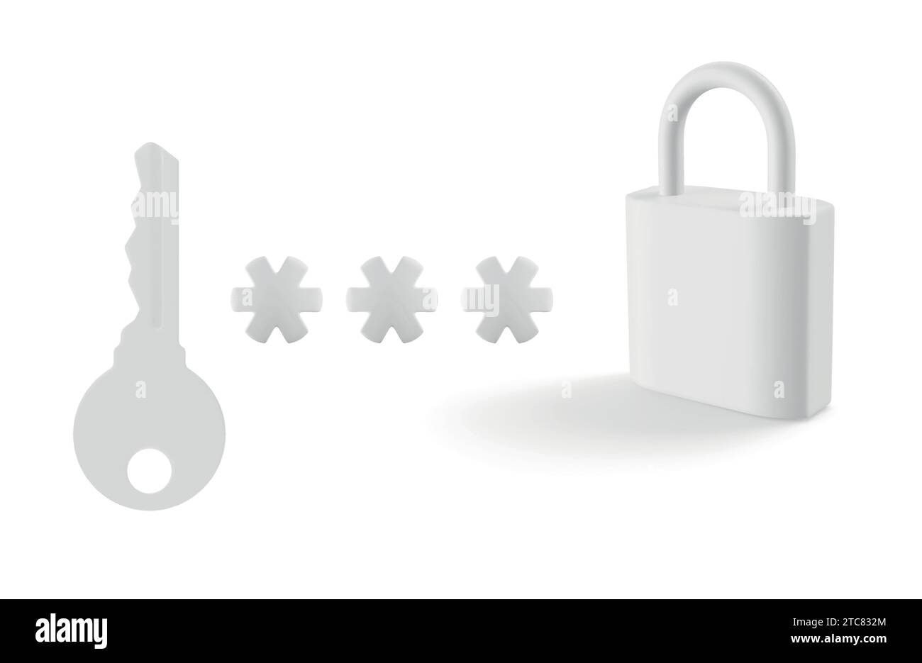 White 3d lock with key and password stars on white background Stock Vector Image & Art - Alamy