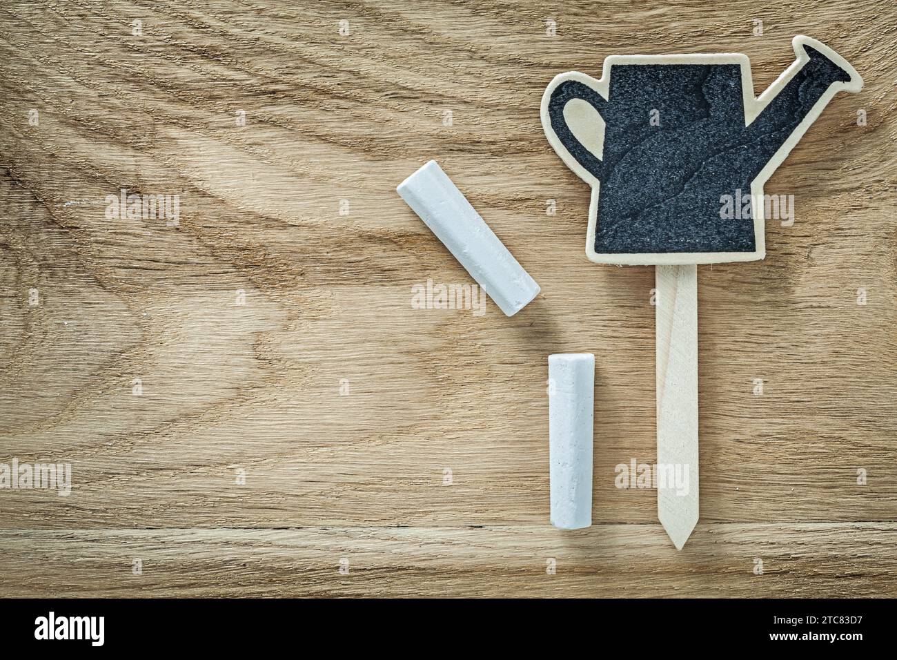 Wooden chalkboard price sign tag on wood board top view gardening ...