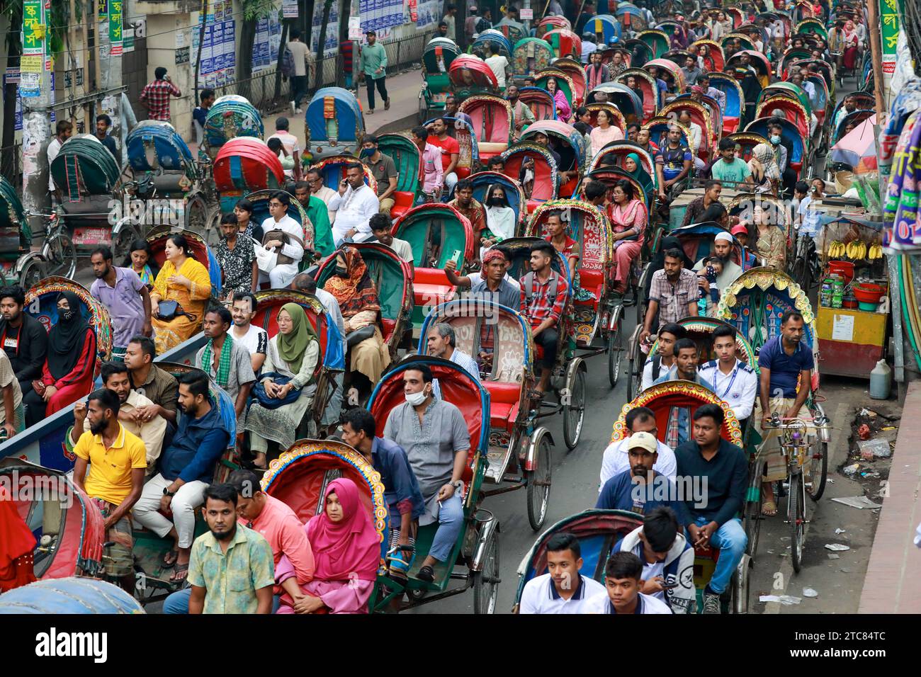 Hundreds of rickshaws are stuck in a traffic jam in Dhaka, Bangladesh ...