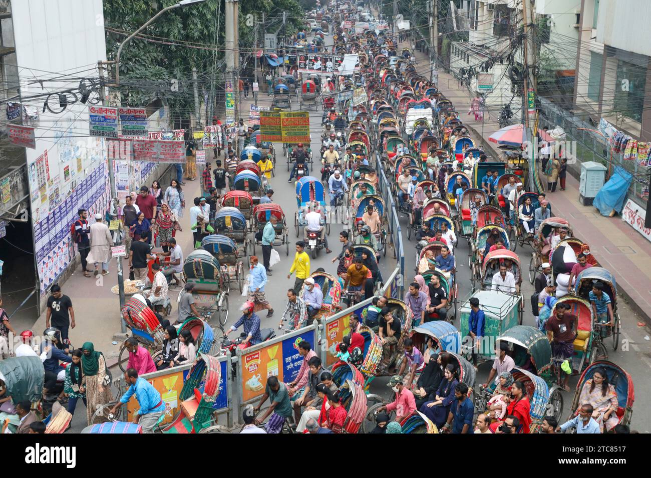 Hundreds of rickshaws are stuck in a traffic jam in Dhaka, Bangladesh ...
