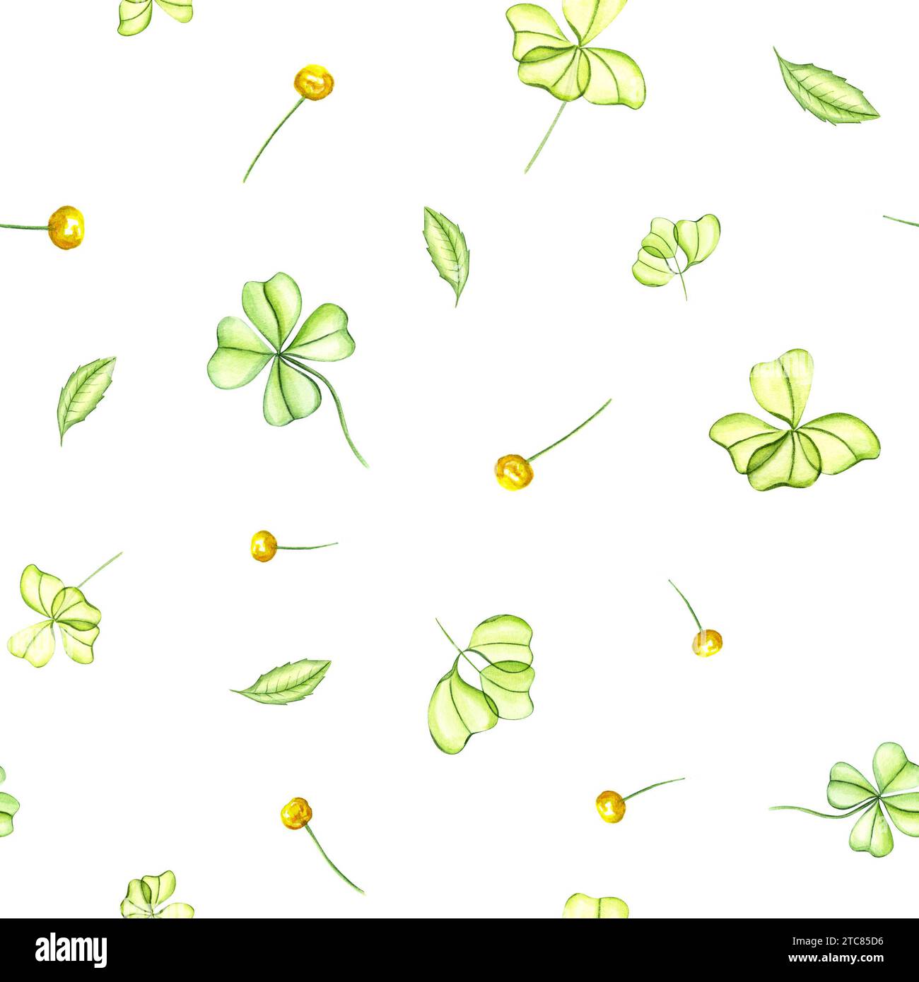 Spring seamless pattern with yellow flowers and green clover leaves ...