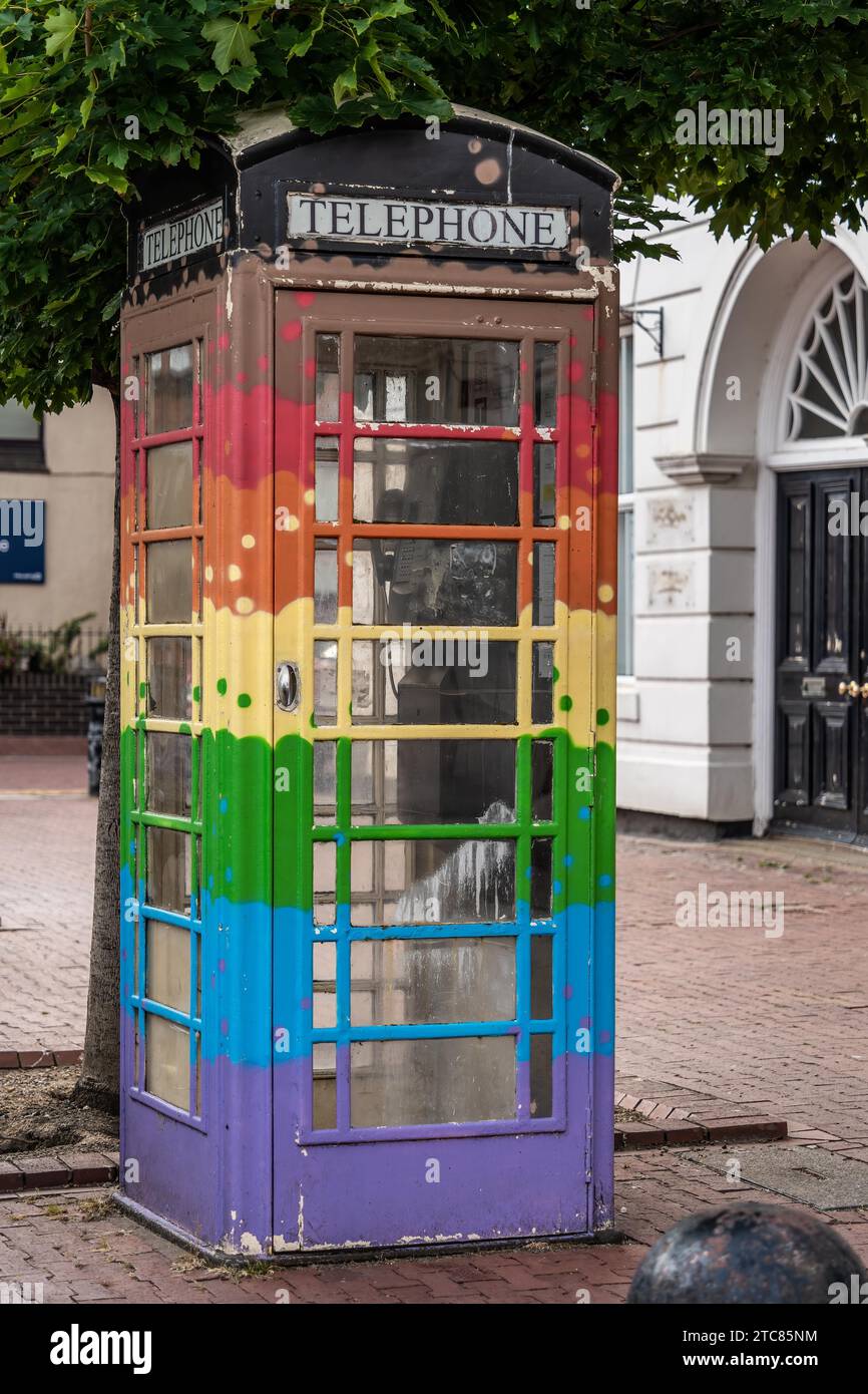 KINGSTON UPON HULL, YORKSHIRE, UK, JULY 17: Painted telephone box in ...