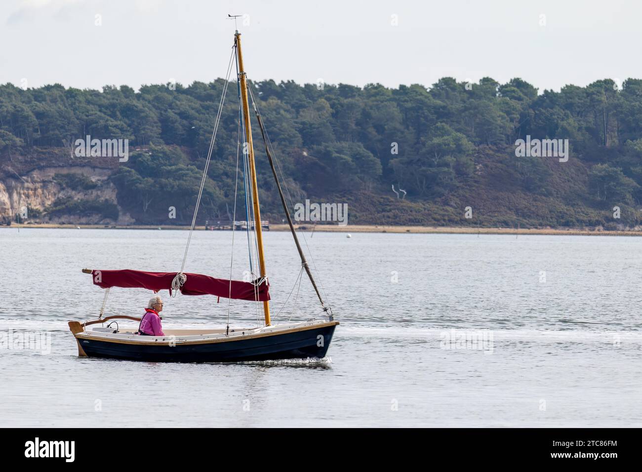 Arne, Dorset, UK, September 20 : View of a yacht passing Arne in Dorset ...