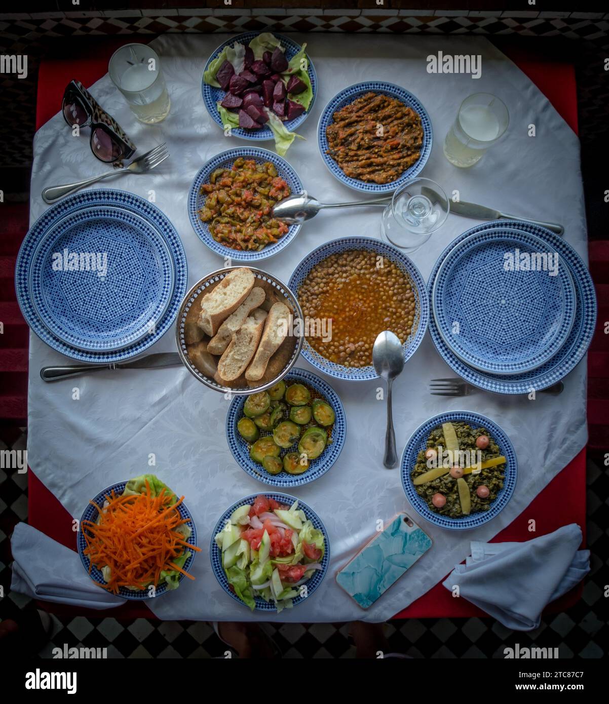 A picture of a table filled with Moroccan dishes Stock Photo - Alamy
